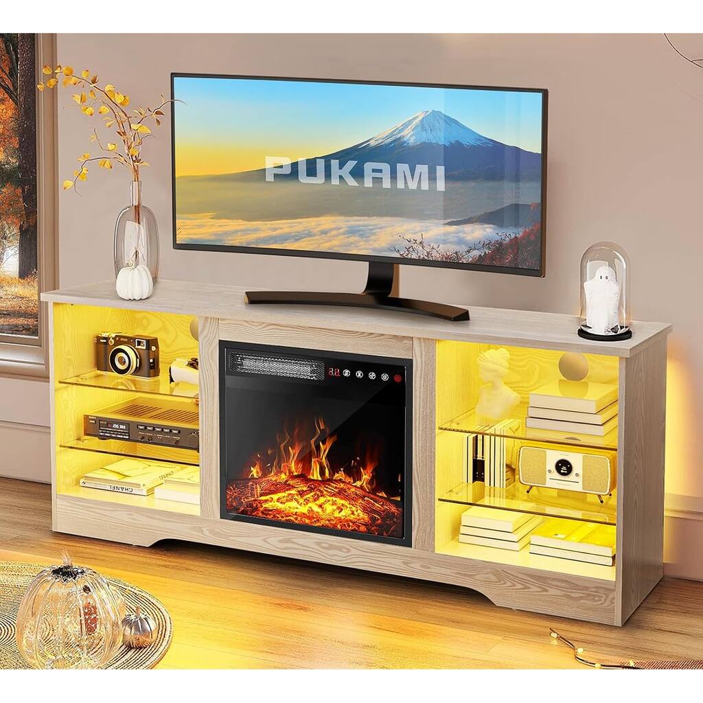 Bossin 58" Fireplace TV Stand with 18'' Electric Fireplace,Modern ...