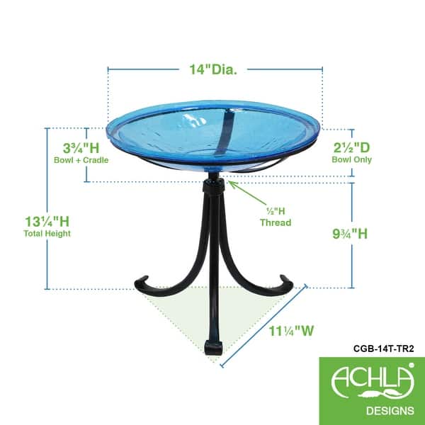 Achla Designs 14"Dia. Round Crackle Glass Birdbath w/Black Wrought Iron ...