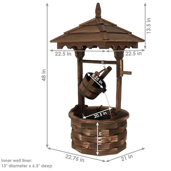 Old-Fashioned Wood Wishing Well Outdoor Water Fountain Feature - 48 ...