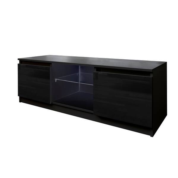 Black Living Room Entertainment Center Media Console Table, Modern LED ...