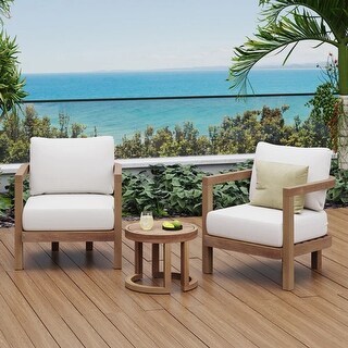 Outdoor 3-Piece Acacia Wood Table Chairs Set w2 Curved Open-Back Chair ...