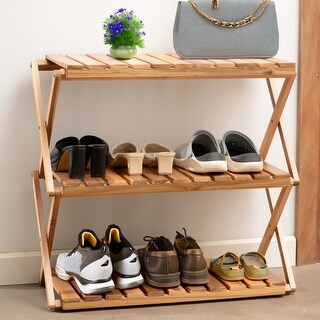 3-Tier Foldable Storage Rack, Acacia Wood Multi-Purpose Shoe Rack ...