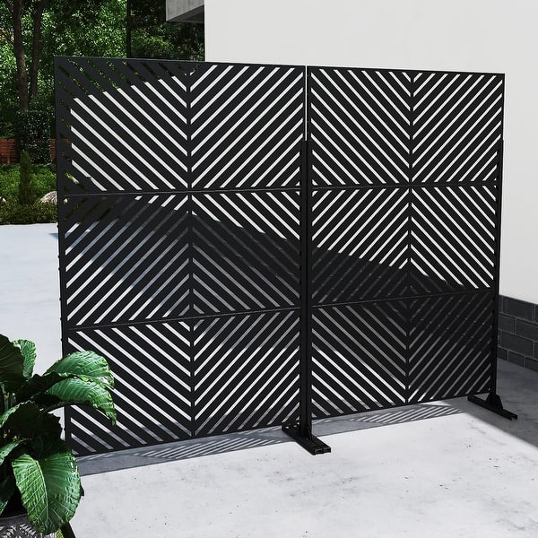 Black Metal Free Standing Outdoor Privacy Screen for Patio Garden - Bed ...