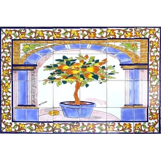 36in x 24in Mosaic Tile Ceramic Wall Mural 24pc Lemon Tree Design - Bed ...
