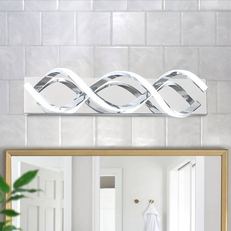 Modern 2-Light Wavy Linear LED Bathroom Vanity Lighting Fixture - On ...