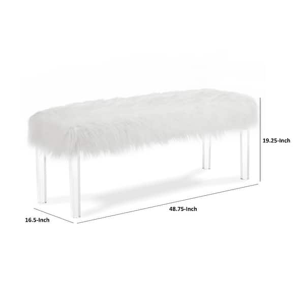 49 Inch Faux Fur Bench with Acrylic Clear Legs, White - Bed Bath ...