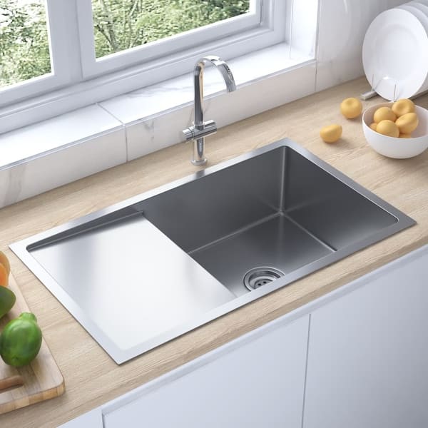 vidaXL Kitchen Sink Undermount Sink with Strainer Stainless Steel Sink ...