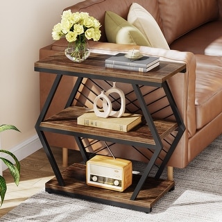 3 Tier End Table with Storage, Industrial Side Table with 3 Open ...