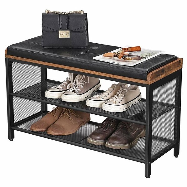 Black Metal Entryway Shoe Rack Storage Bench with Padded Seat Cushion 18.9 H x 31.5 W x 11.8 D On Sale Bed Bath Beyond 36757783