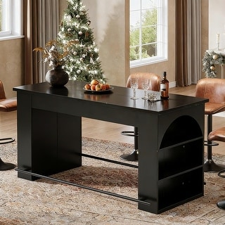 63" Home Bar Unit, Counter Height Pub Table with Storage for Kitchen ...