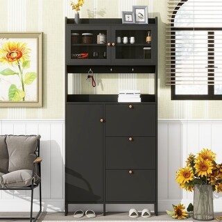 Versatile Tall Cabinet Hall Tree Flip Shoe Cabinet with Open Storage ...