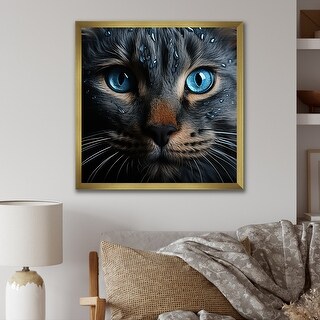 Designart "Cat Blue Eye Reflection " Animals Cat Framed Wall Art Living ...