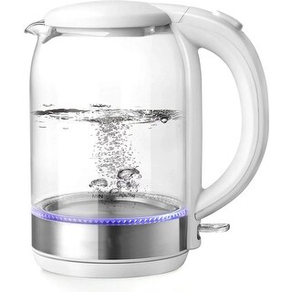 White Electric Glass Kettle 1.7L Hot Water Boiler with LED Light Kettle ...