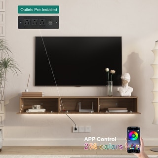 Floating TV Stand with 16-color LED Lights, Wall Mounted Media Console ...