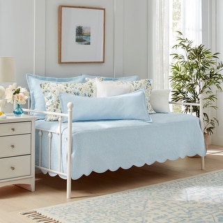 Laura Ashley Solid Trellis Cotton Blue 4 Piece Daybed Cover Set - Bed ...