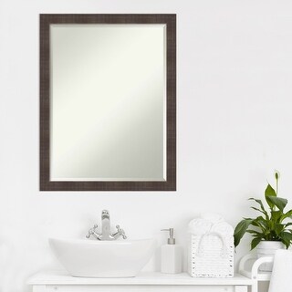 Beveled Wood Bathroom Wall Mirror - Whiskey Brown Rustic Frame ...