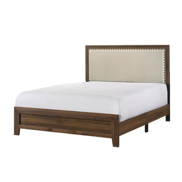 Contemporary Panel Bed with Wood Veneers Upholstered Headboard Bed ...