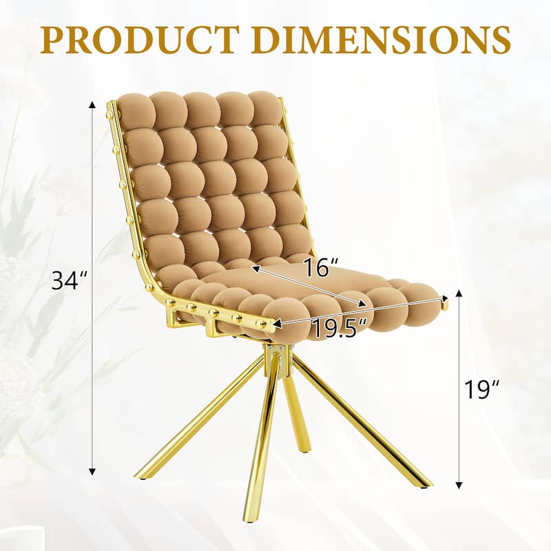 Modern Bubble Tufted Accent Chair, Plush Velvet Swivel Chair with Gold ...