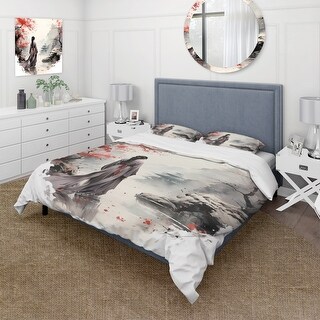 Designart "Japan Land Of The Samurai VI" Red Traditional - Bedding Set ...