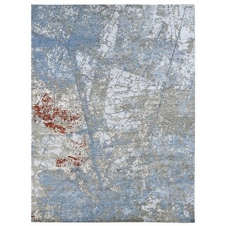 Shahbanu Rugs Steel Blue, Modern Abstract Galaxy Design, Hand Knotted ...