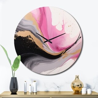 Designart "Wild Promises Abstract Gold Wave Pink And Black" Abstract ...