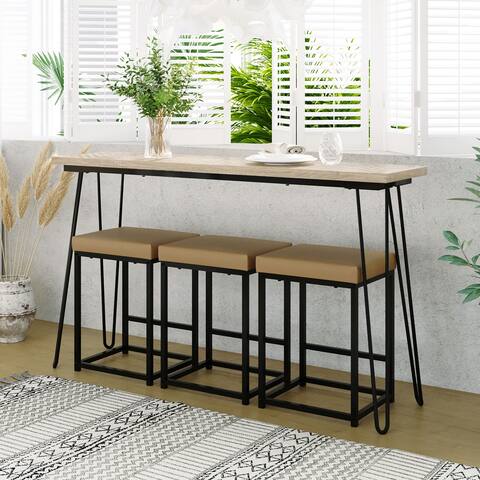 4 Pieces Counter Height Extra Long Dining Table Set with 3 Stools Bar ...