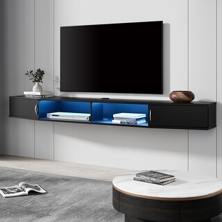 WAMPAT 70 inch Floating TV Shelf for Wall with LED Light for Living ...