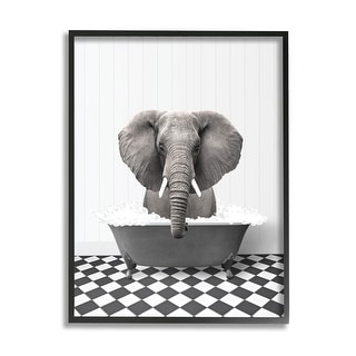Stupell Elephant Bathing in Tub Framed Giclee Art Design by Lettered ...