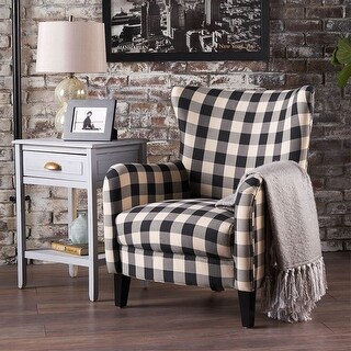 Curved Fabric Upholstered Club Chair Black Checkerboard Pattern - 30" x ...