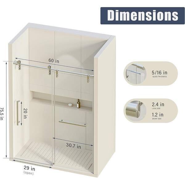 60 in. W. x 76 in. H Sliding Shower Door in with Explosion-Proof Glass ...