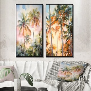 Designart "Palm Trees Romantic Sunset" Palms & Palm Trees Framed ...