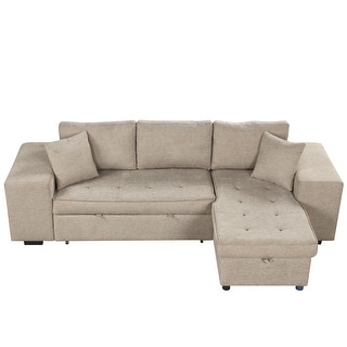 104" Pull Out Sleeper Sofa w/ Storage Chaise & 2 Stools,Cream - Bed ...