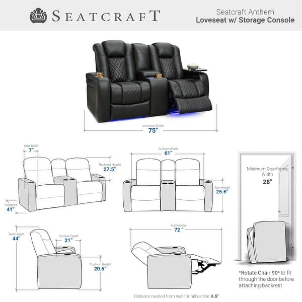 Seatcraft Anthem Home Theater Seating, Black Leather 7000, Power ...