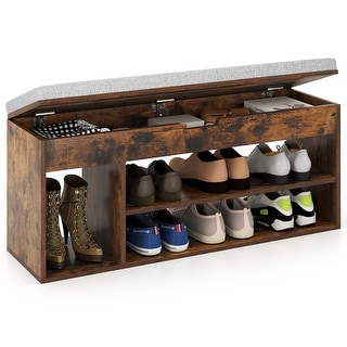 Gymax Shoe Bench Home Entryway Shoes Storage Bench w/ Padded Seat ...