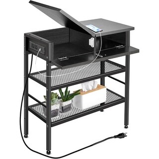 WASAGUN Narrow side table with charging post, black bedside table with ...