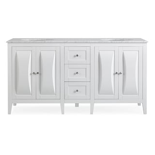 68" Double Sink Bathroom Vanity Carrara Marble Stone Top White Cabinet ...