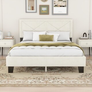 Minimalist Upholstered Bed Frame with Rivets - Bed Bath & Beyond - 40604242