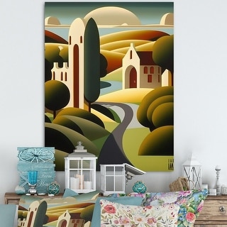 Designart "Little Spring River In Abstract Green Mountains" Abstract ...