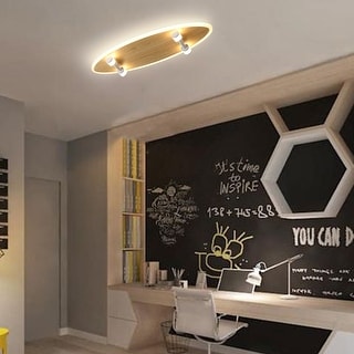 21.7 in. Wood Dimmable Novel Skateboard Shaped Flush Mount Ceiling ...