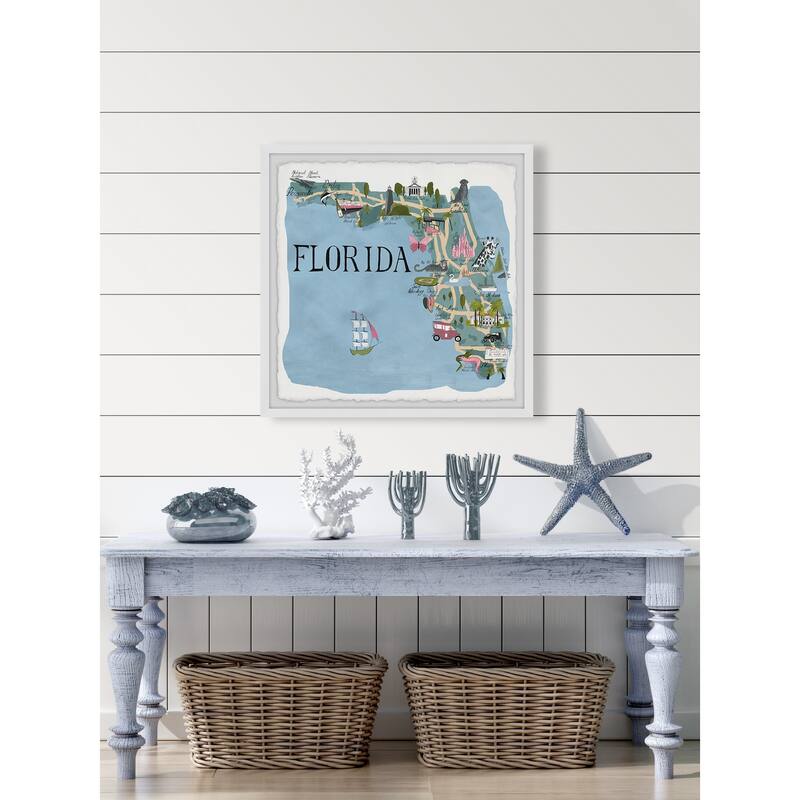 'Illustrated Map of Florida' Framed Painting Print - Overstock - 33068802