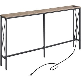 Narrow Sofa Table with Power Outlets, 63" W x 31.5" H, X-Frame Design ...