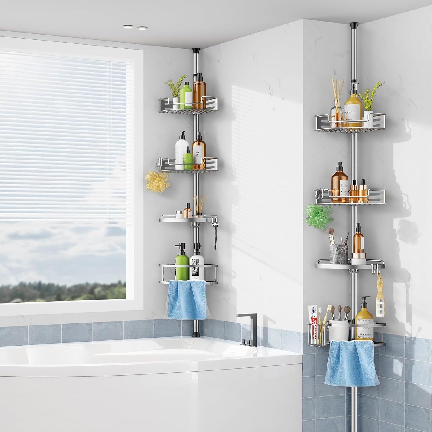 Corner Shower Caddy Tension Pole 4 Tier 47 121 inch Adjustable Floor Standing Rustproof Bath Rack Holder On Sale Bed Bath Beyond 40207003