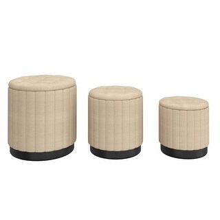 Modern Fabric and Stainless Steel 3pc Round Storage Ottoman Set - Bed ...