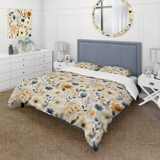 Designart "Earthy Serenity II" Yellow Floral Bedding Set With Shams ...