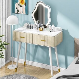 Velvet Vanity Desk with Mirror&Lights,with 2 Drawers,3 Lighting Colors ...