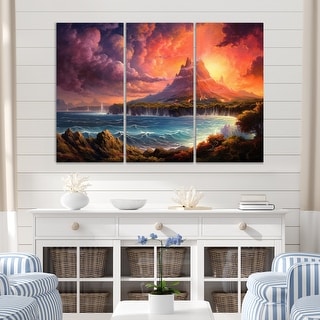 Designart "Tropical Volcano Paradise" Coastal Wall Art Living Room Set ...
