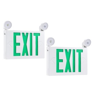 Green LED Exit Sign with Emergency Lights, Two Adjustable Head - 2PACK ...