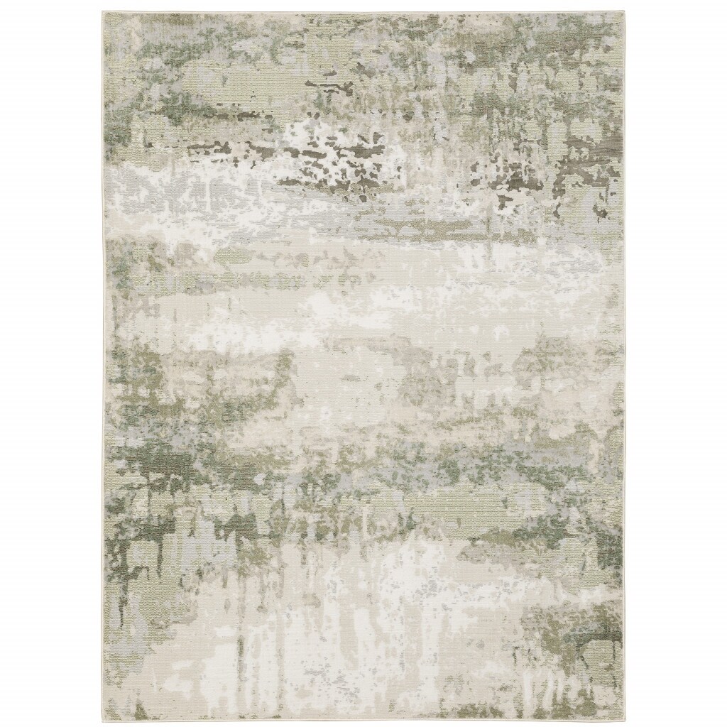 5' X 8' Beige Grey Brown And Sage Green Abstract Power Loom Stain ...
