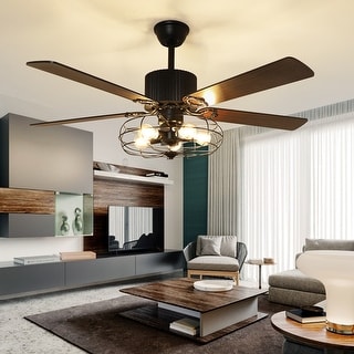 Depuley 52inch Caged Industrial Ceiling Fan with Lights Remote with ...