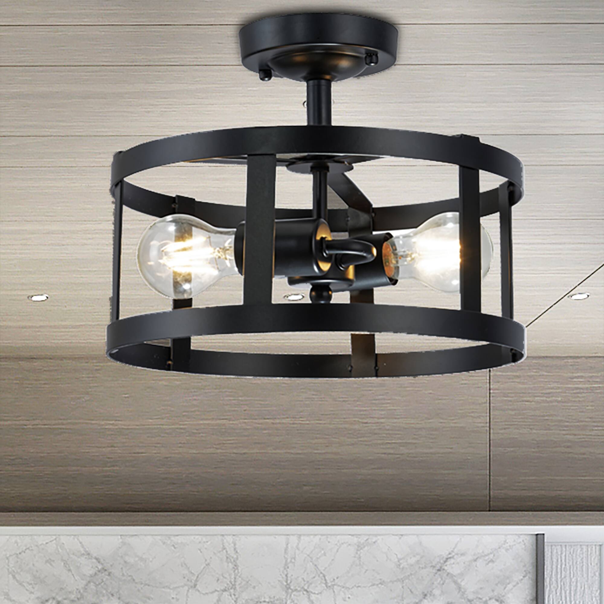 Martec Black Metal 2-Light Semi-Flushmount Ceiling Lamp - On Sale - Bed ...